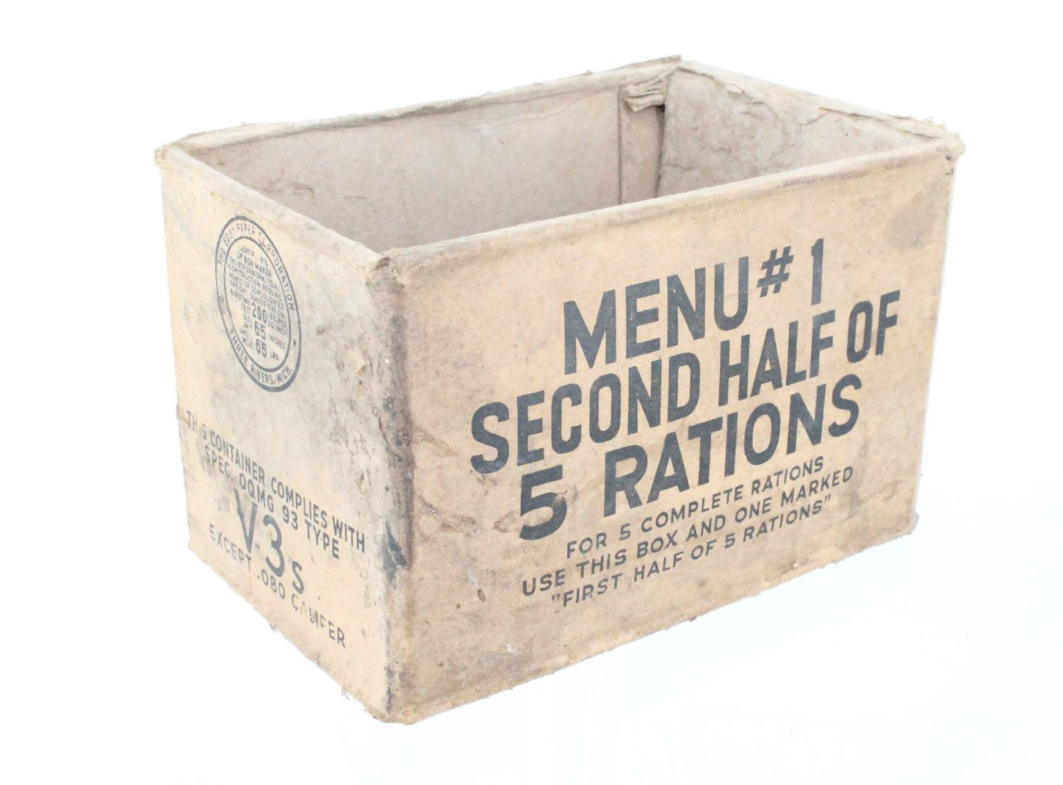 Carton de ration US ARMY, Menu N° 1 - Military Classic Memorabilia