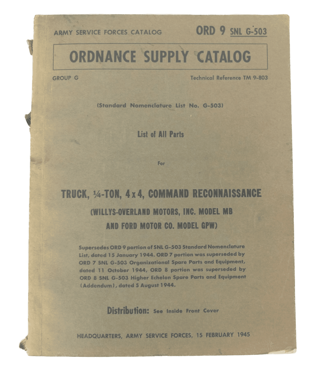 Catalogue SNL G-503 pour JEEP Willys et Ford - Military Classic Memorabilia